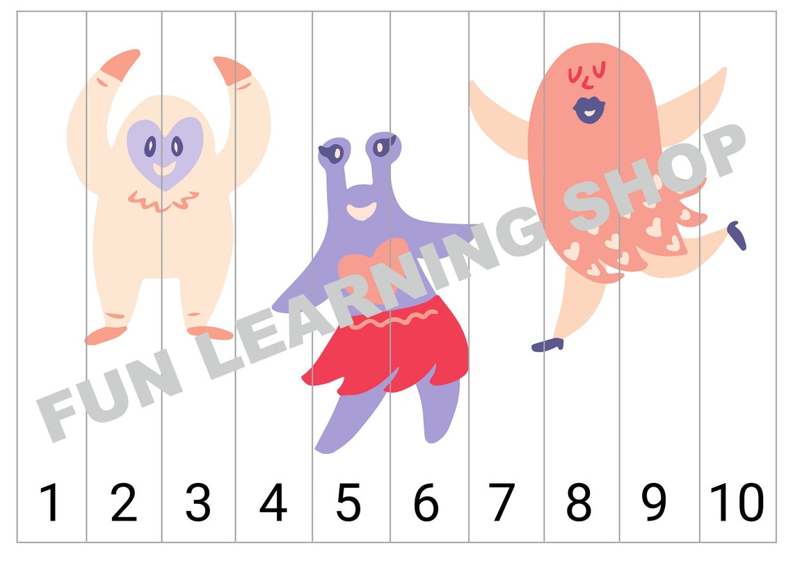 9 Printable Number Sequence Puzzles. Cute Monster Puzzles, Number ...