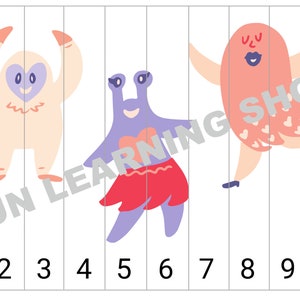 9 Printable Number Sequence Puzzles. Cute Monster Puzzles, Number ...