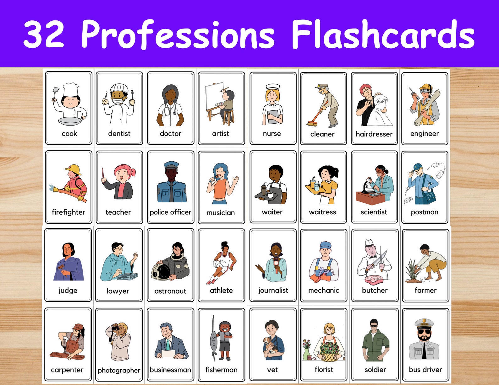 32 Professions Flashcards / Occupations, Job Image Cards for Kids ...