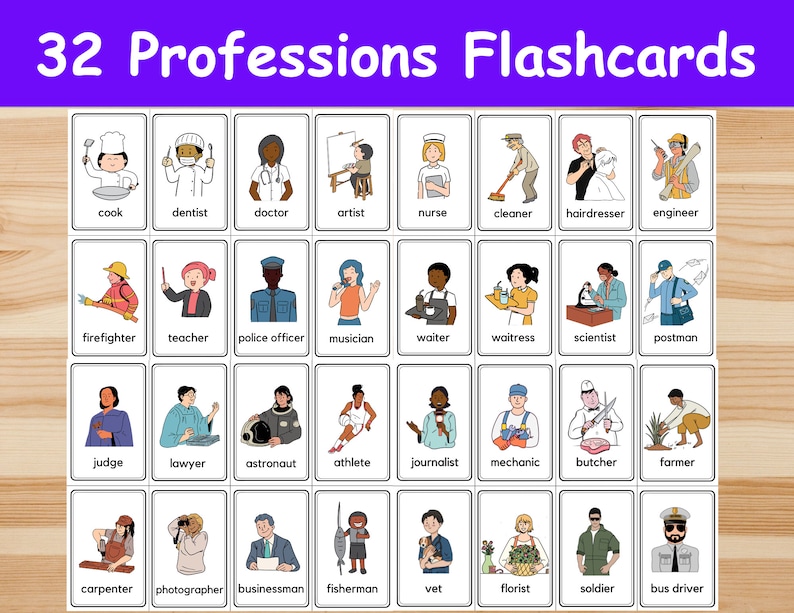 32 Professions Flashcards / Occupations, Job Image Cards for Kids ...
