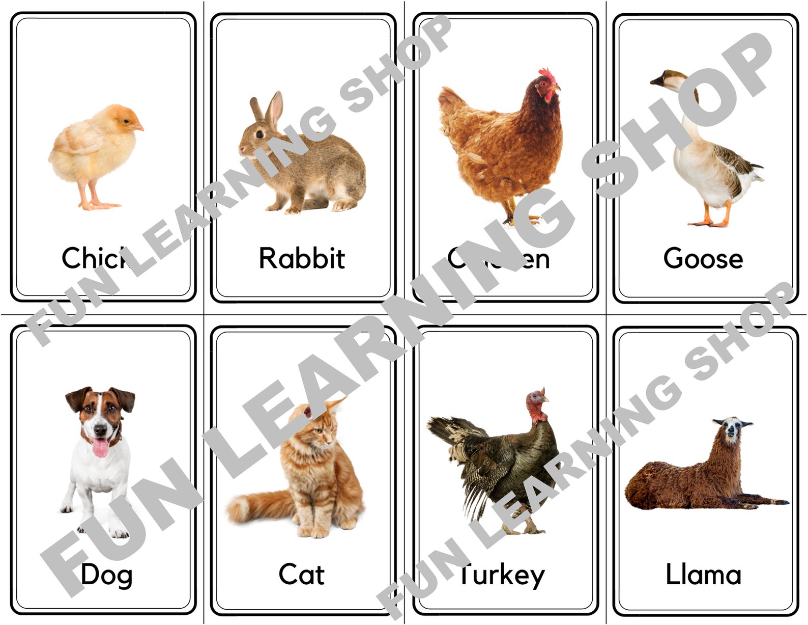 16 Farm Animals Flashcards / Image Cards for Kids, Preschoolers ...