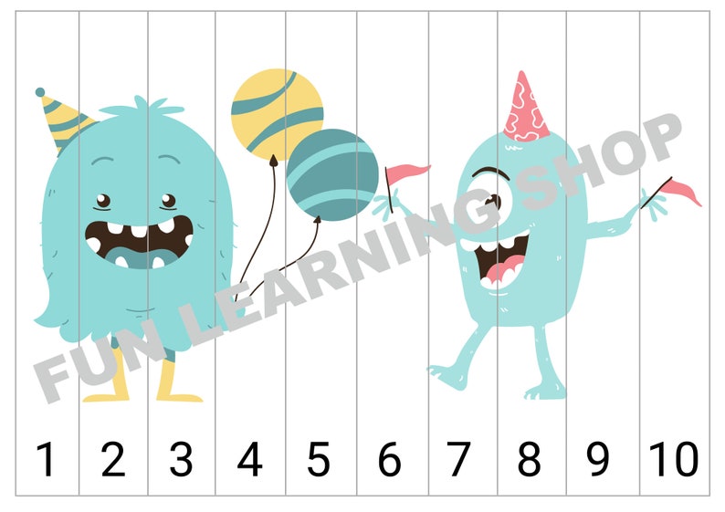 9 Printable Number Sequence Puzzles. Cute Monster Puzzles, Number ...