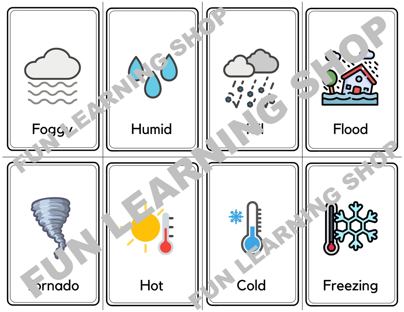 16 Weather Flashcards / Image Cards for Kids, Preschoolers ...