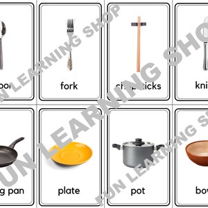 32 Kitchen Flashcards / Utensils, Appliances Image Cards for Kids ...