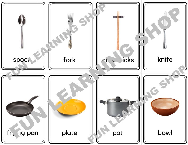 Kitchen Utensil Flashcards, Printable Learning Cards (PDF) - Etsy