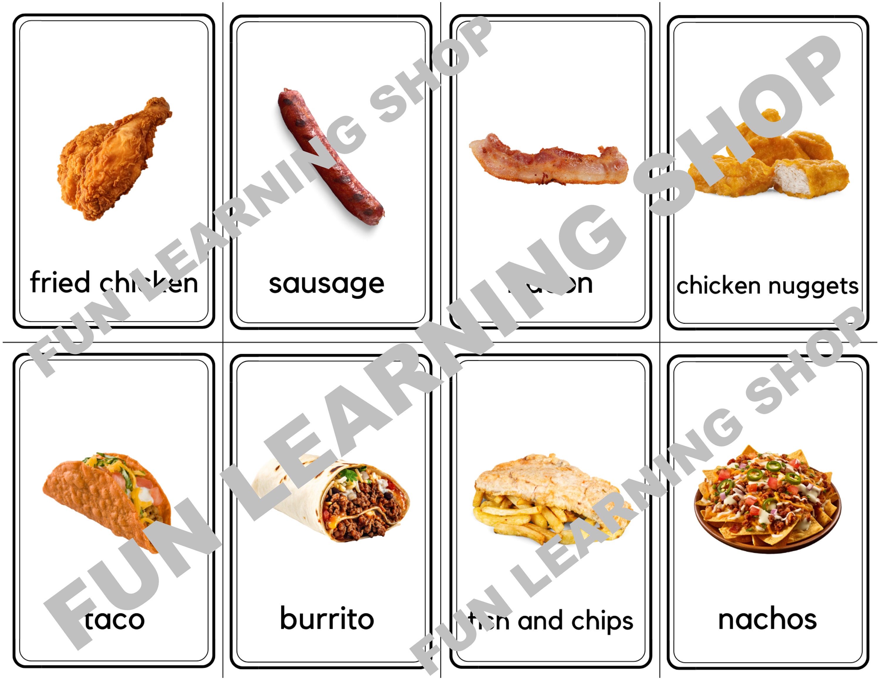 32 Fast Food Flashcards / Image Cards for Kids, Preschool. Nomenclature ...