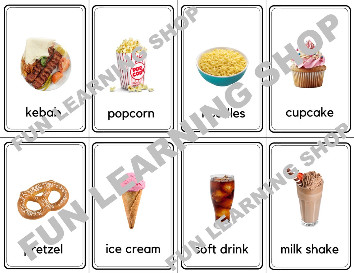 32 Fast Food Flashcards / Image Cards for Kids, Preschool. Nomenclature ...