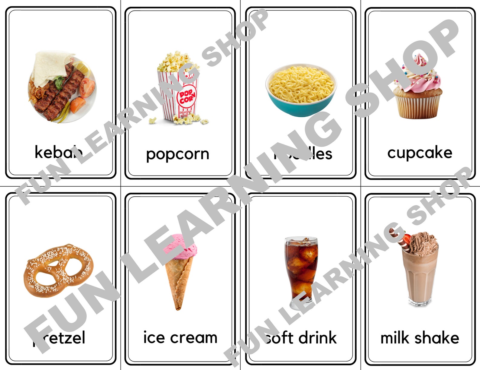 32 Fast Food Flashcards / Image Cards for Kids, Preschool. Nomenclature ...