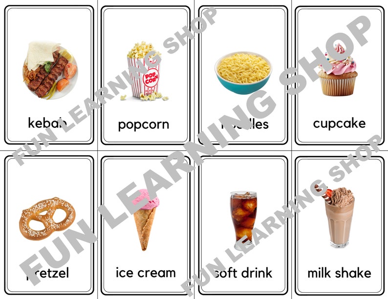 32 Fast Food Flashcards / Image Cards for Kids, Preschool. Nomenclature ...