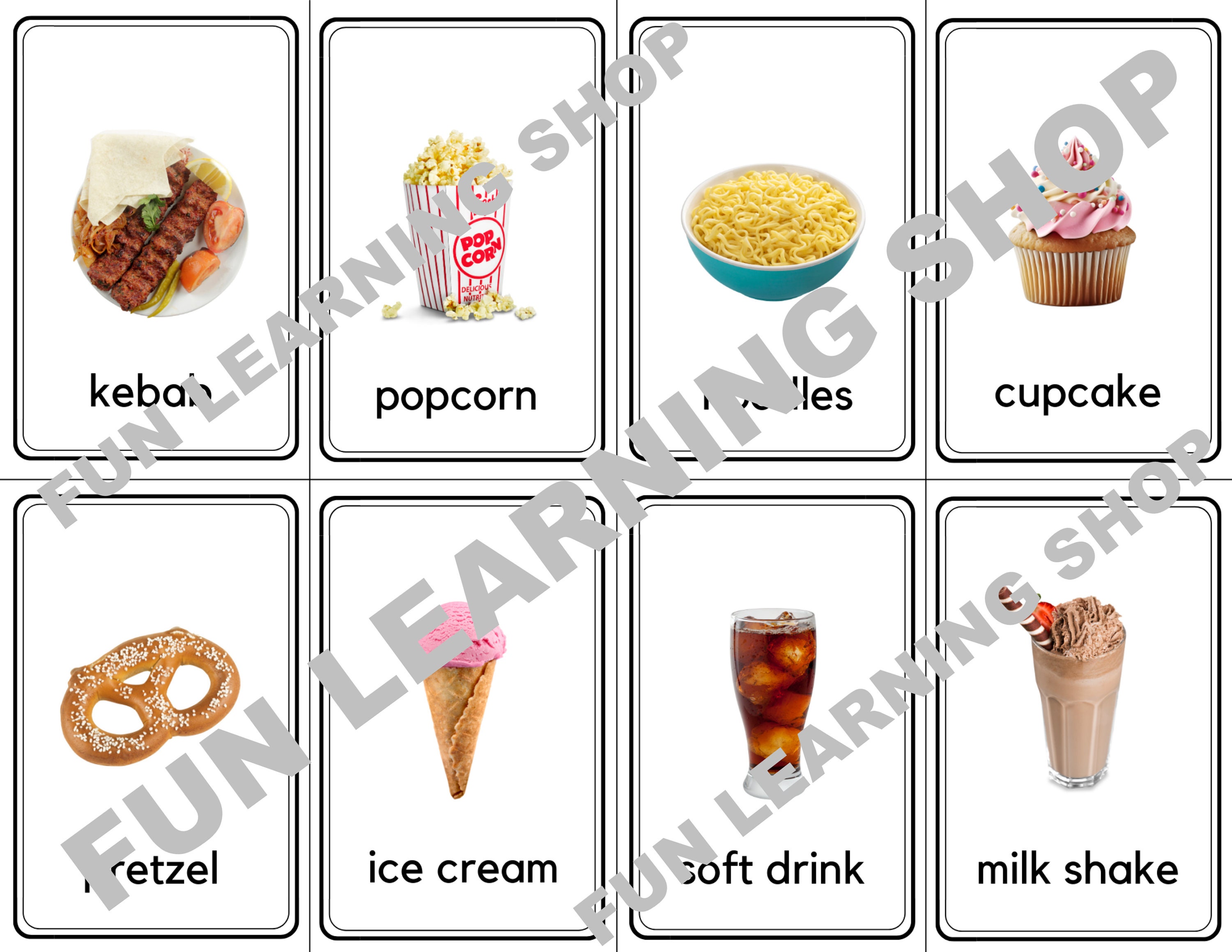 32 Fast Food Flashcards / Image Cards for Kids, Preschool. Nomenclature ...