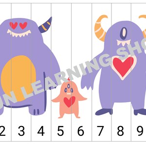 9 Printable Number Sequence Puzzles. Cute Monster Puzzles, Number ...