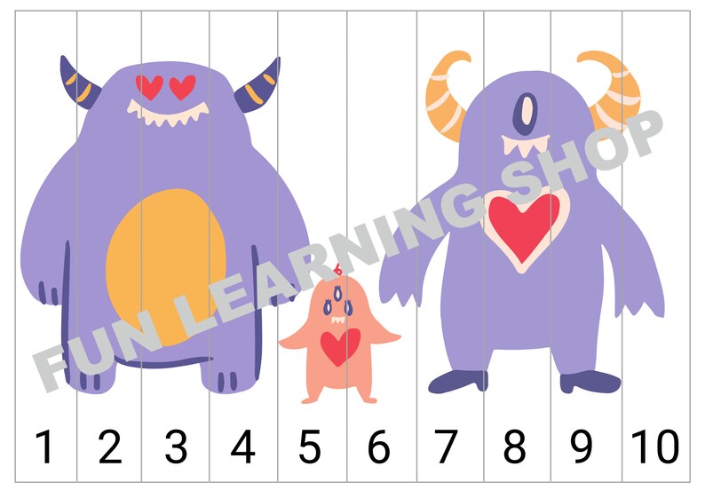 9 Printable Number Sequence Puzzles. Cute Monster Puzzles, Number ...