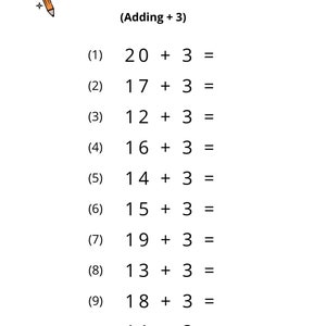 10 Printable Addition Math Worksheets. Adding by 3. Numbers 1-20 ...