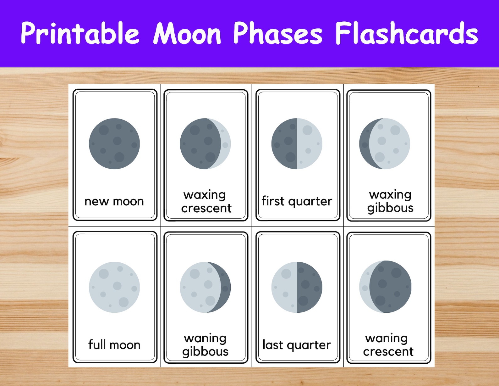 Moon Phases Flashcards / Image Cards for Kids, Preschoolers ...