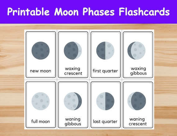 Moon Phases Flashcards / Image Cards for Kids Preschoolers. - Etsy