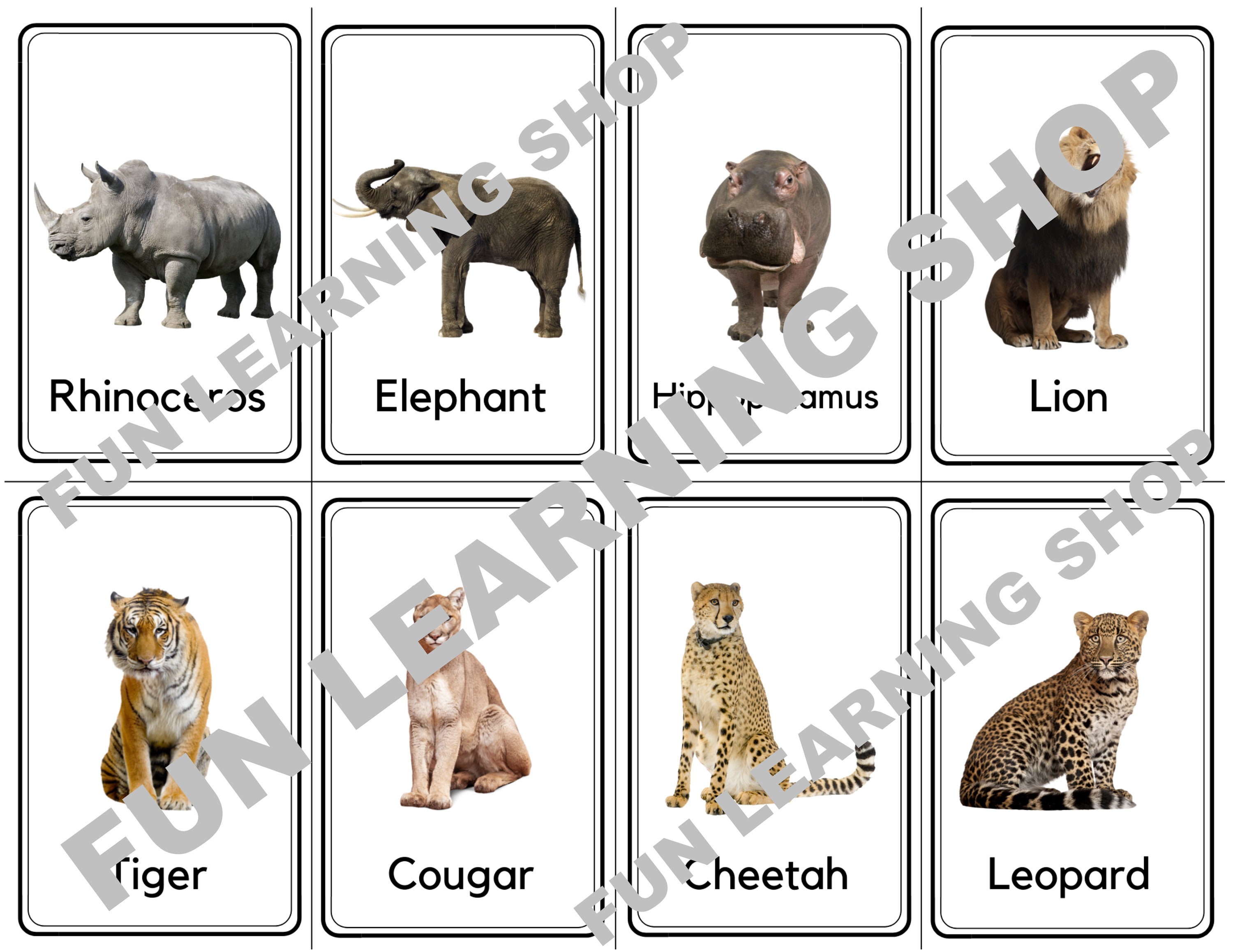32 Wild Animals Flashcards / Image Cards for Kids. Nomenclature Cards ...