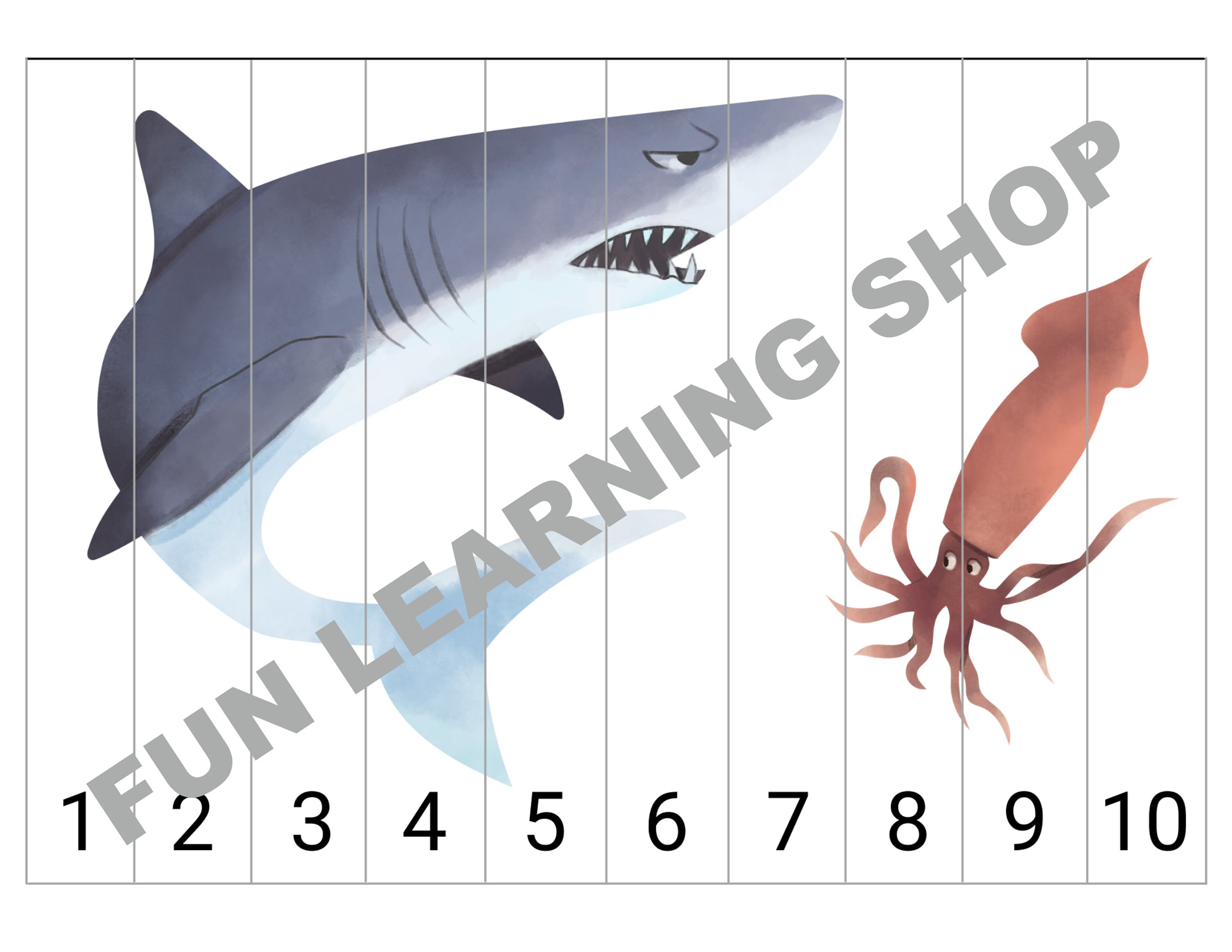 9 Sea Animal Printable Number Sequence Puzzles. Number 1-10 - Etsy