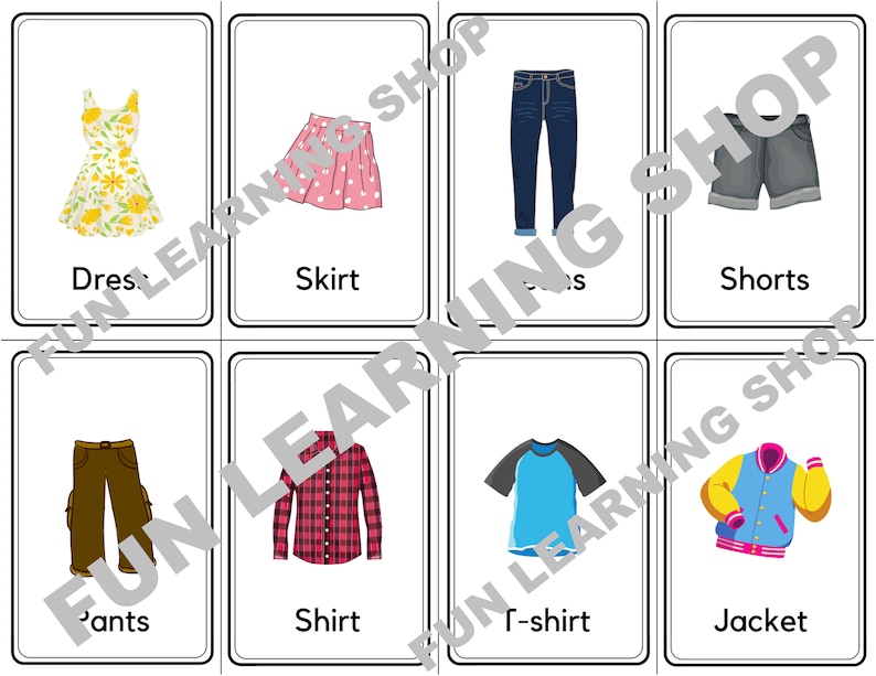32 Clothing Flashcards / Image Cards for Kids, Preschoolers ...