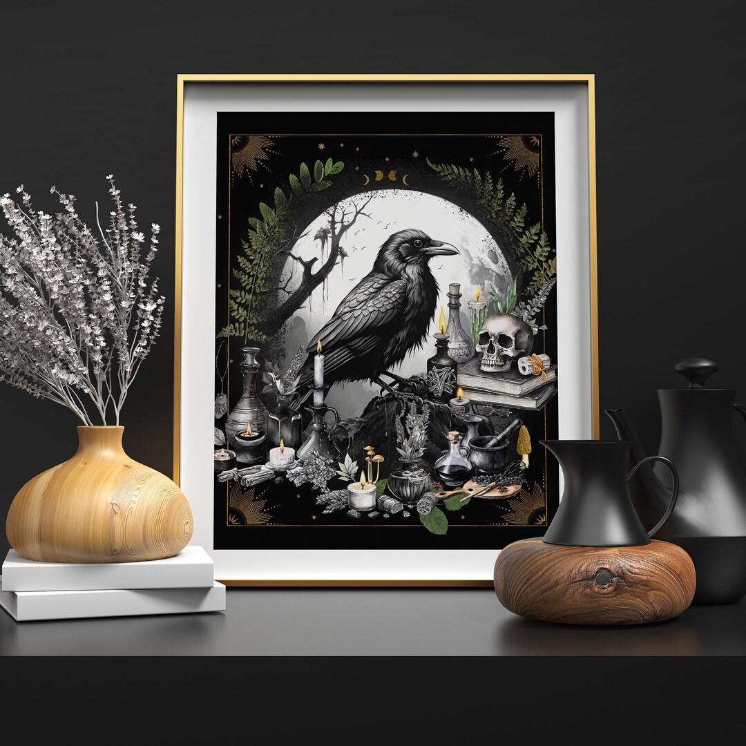 Crow Whimsigoth Painting Edgy Wall Art Fairy Grunge Room Decor Poster ...