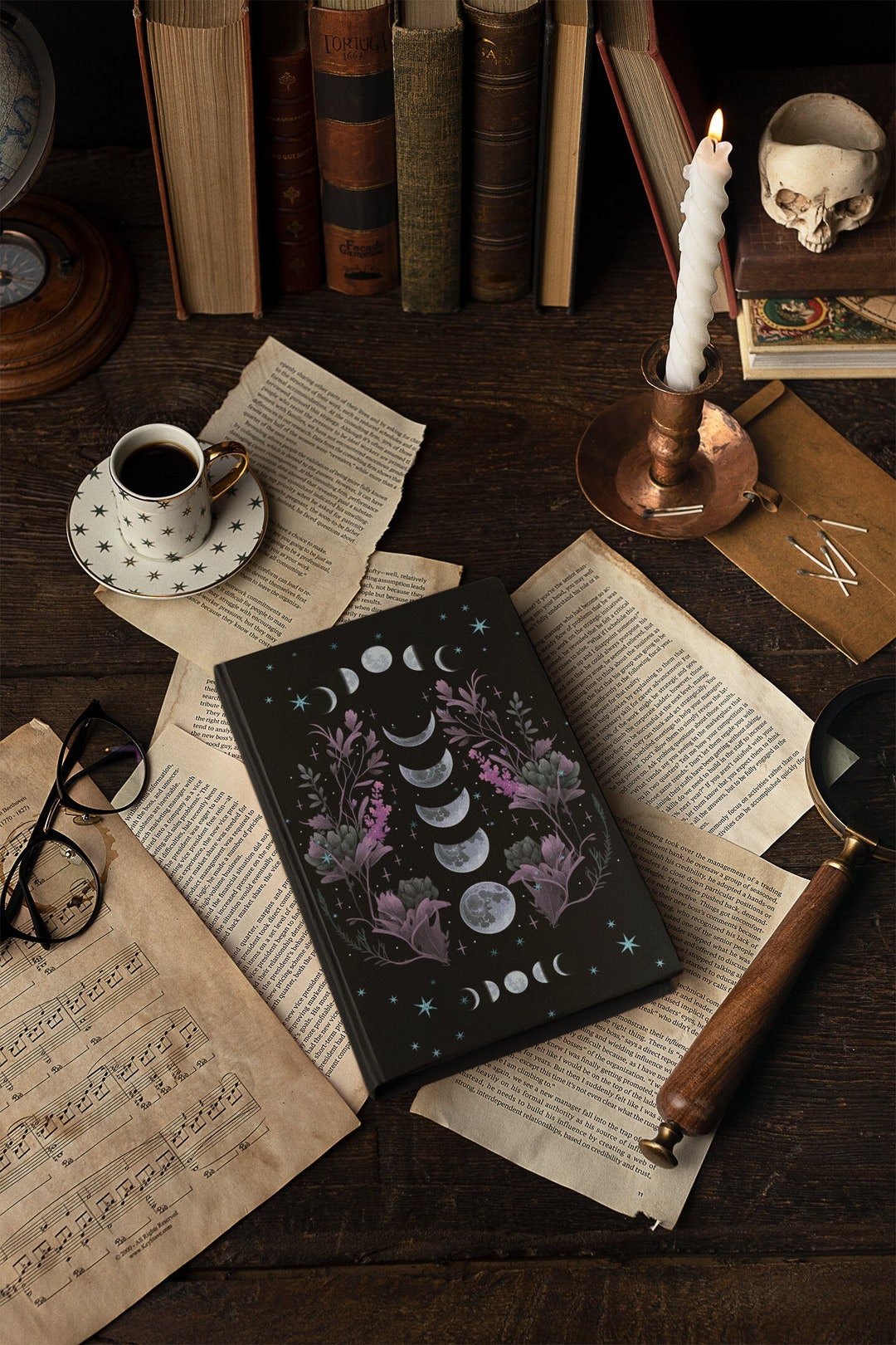 Violet Moon Phases Book of Shadows Hardcover Journal, Grimoire Witchy ...