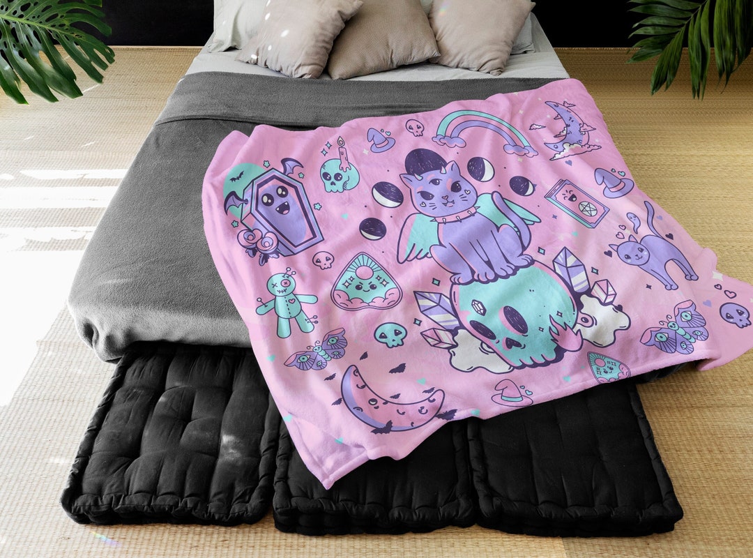 Pastel Goth Decor Creepy Cute Blanket, Cryptid Cat Throw Blanket ...