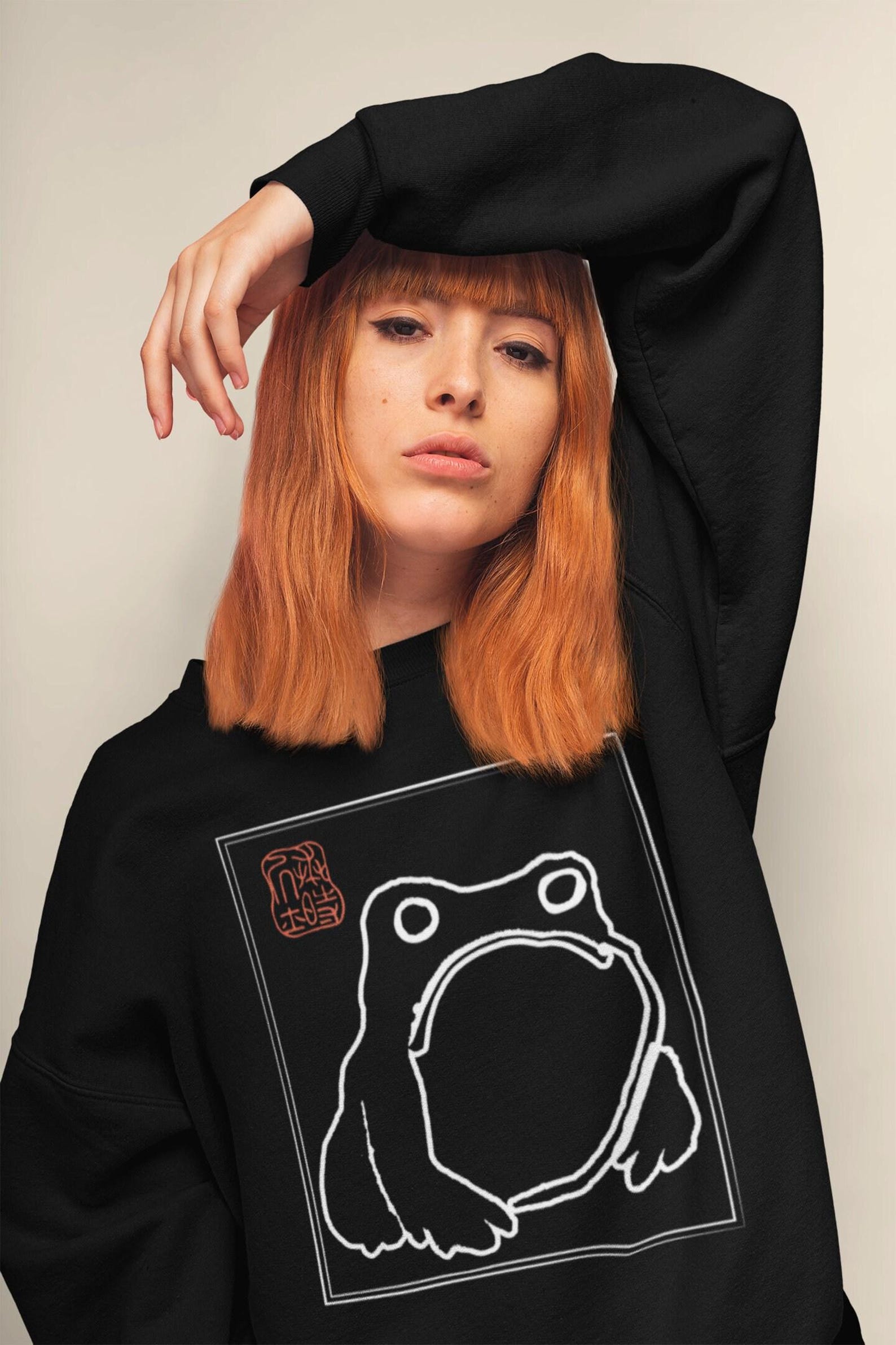 Matsumoto Hoji Japanese Frog Sweatshirt, Retro Unimpressed Grumpy Sad ...
