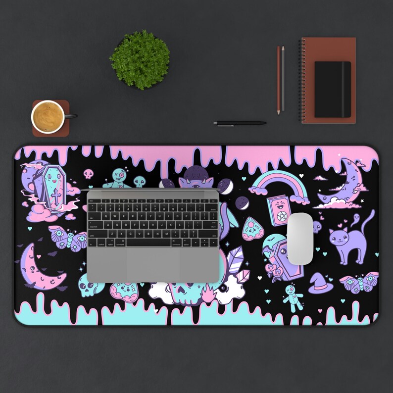 Harajuku Cat Pink Black Desk Mat Pastel Goth Decor Witchy - Etsy