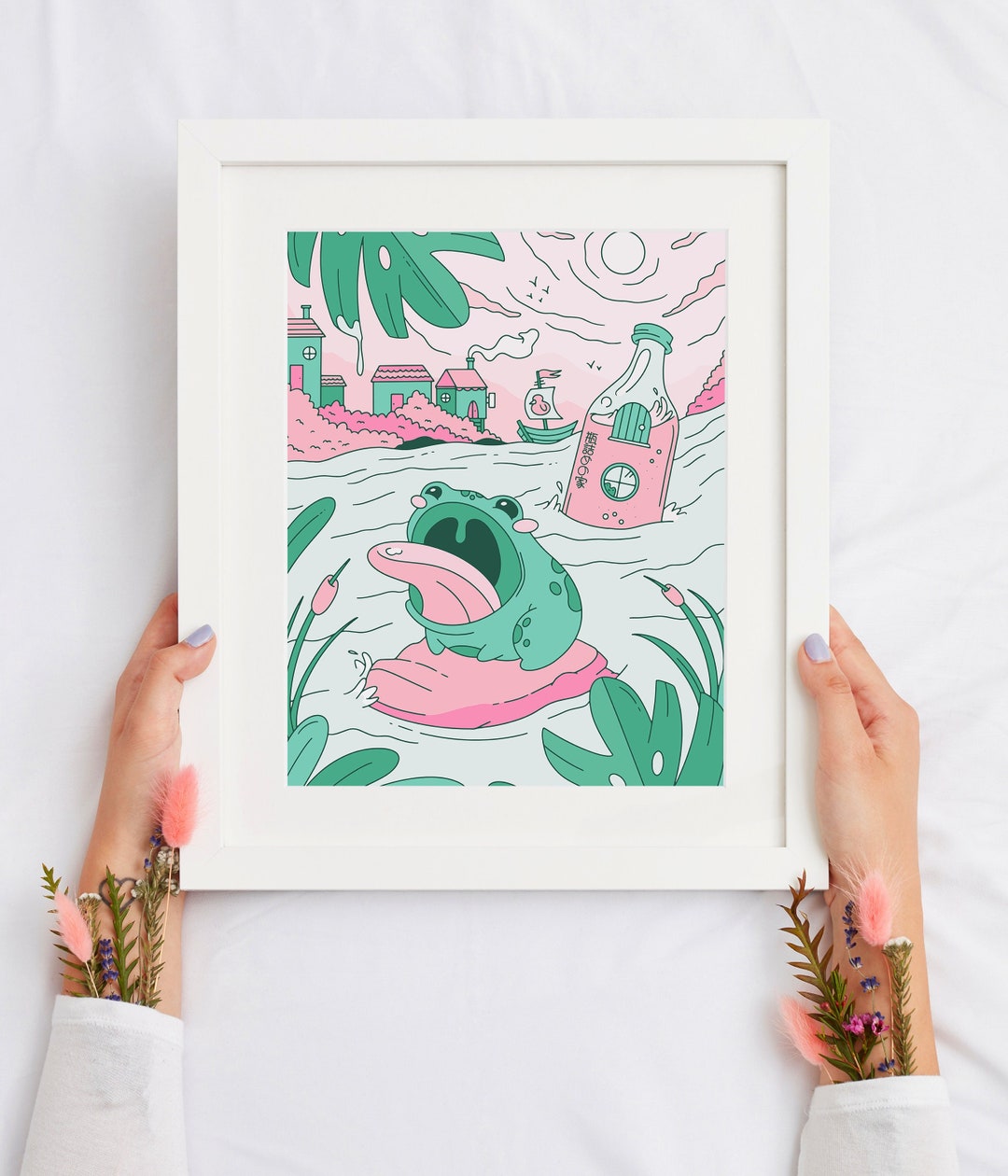 Kawaii Frog Print, Pastel Goth Decor, Kawaii Decor, Harajuku Print ...