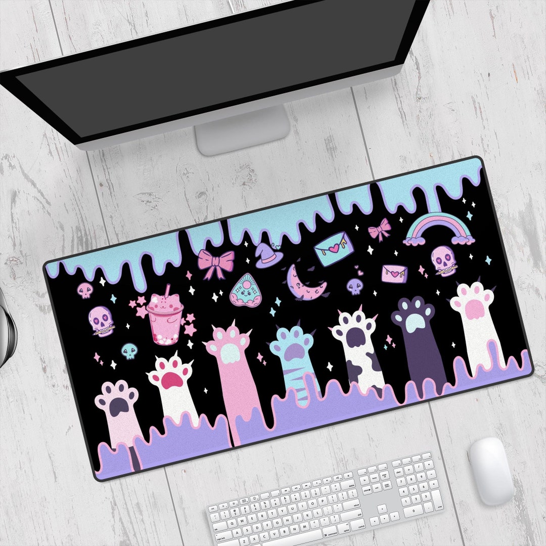 Creepy Cute Cat Paws Desk Mat, Pastel Goth Decor Harajuku Mat, Kawaii ...