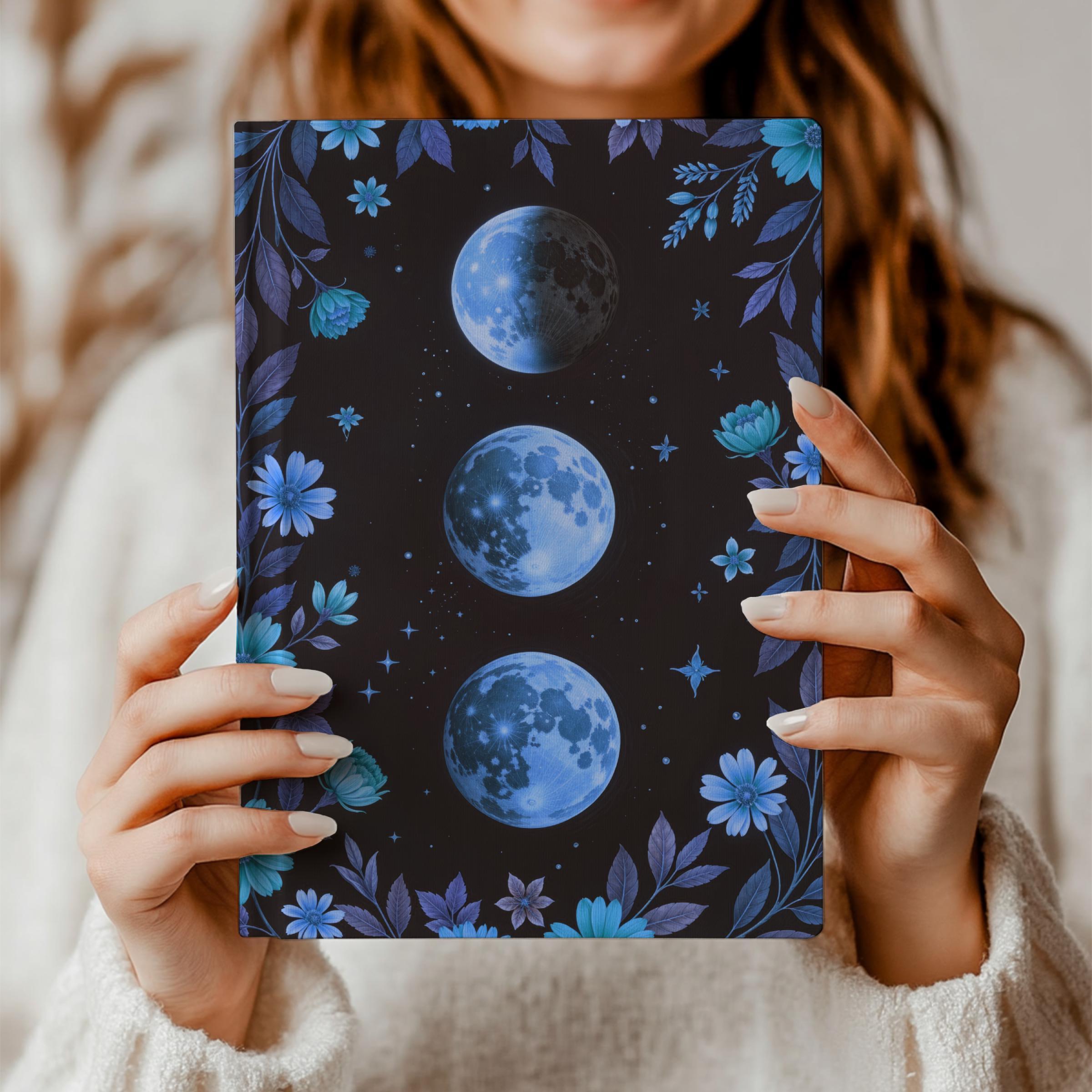Moon Phases Book of Shadows Hardcover Journal, Blue Floral Grimoire ...