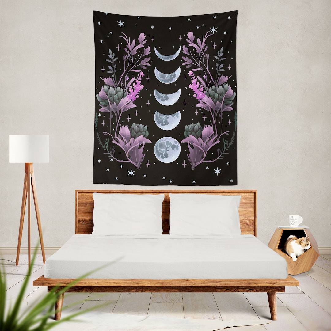 Moon Phases Witchy Tapestry Floral Pagan Altar Cloth Cottagecore Decor ...