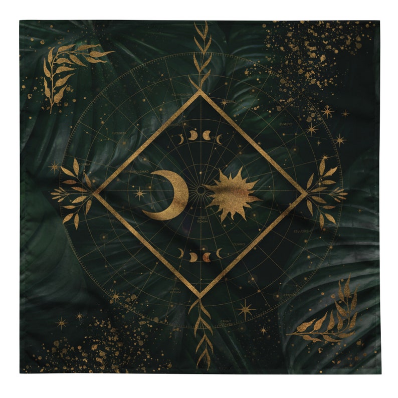 Sun and Moon Botanical Altar Cloth, Oracle Dark Academia Green Table ...