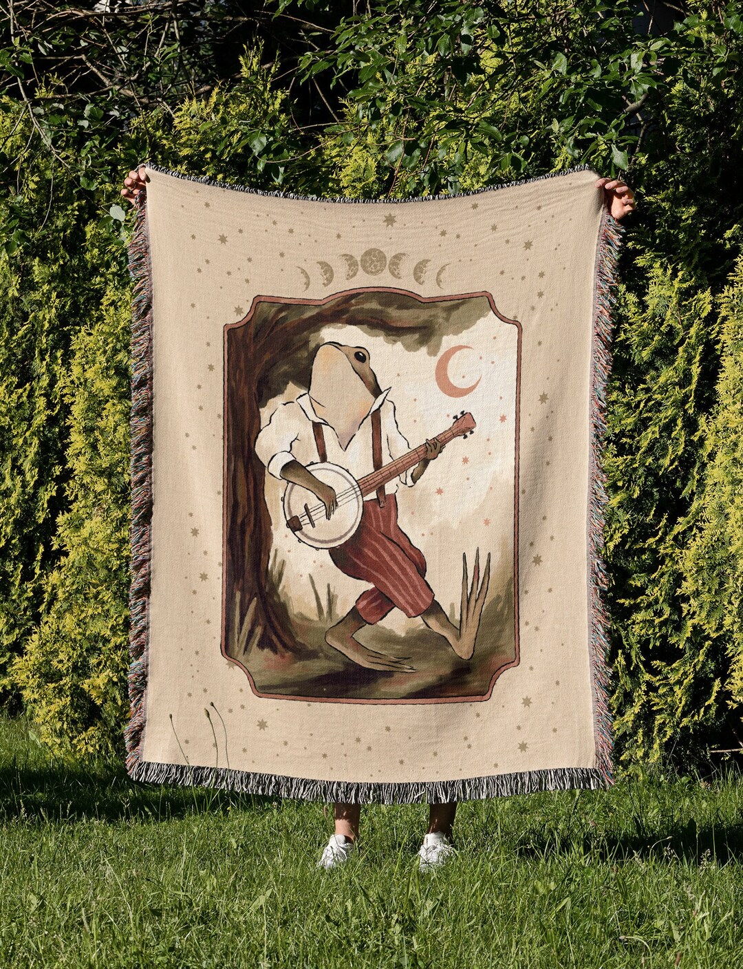 Banjo Frog Woven Blanket Frog Playing Banjo in the Moonlight - Etsy