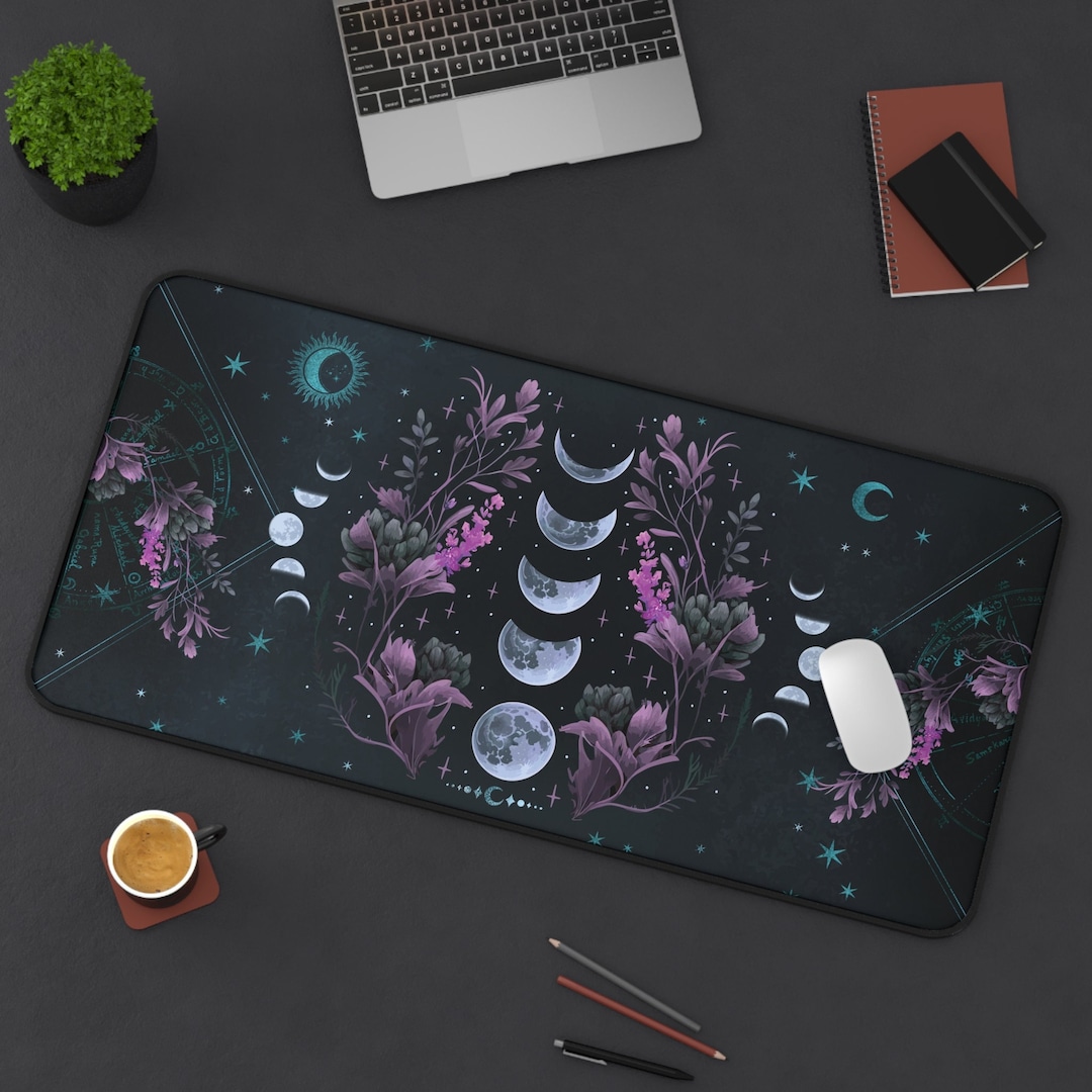 Dark Academia Pad Cottagecore Desk Mat, Violet Teal Witchy Celestial ...