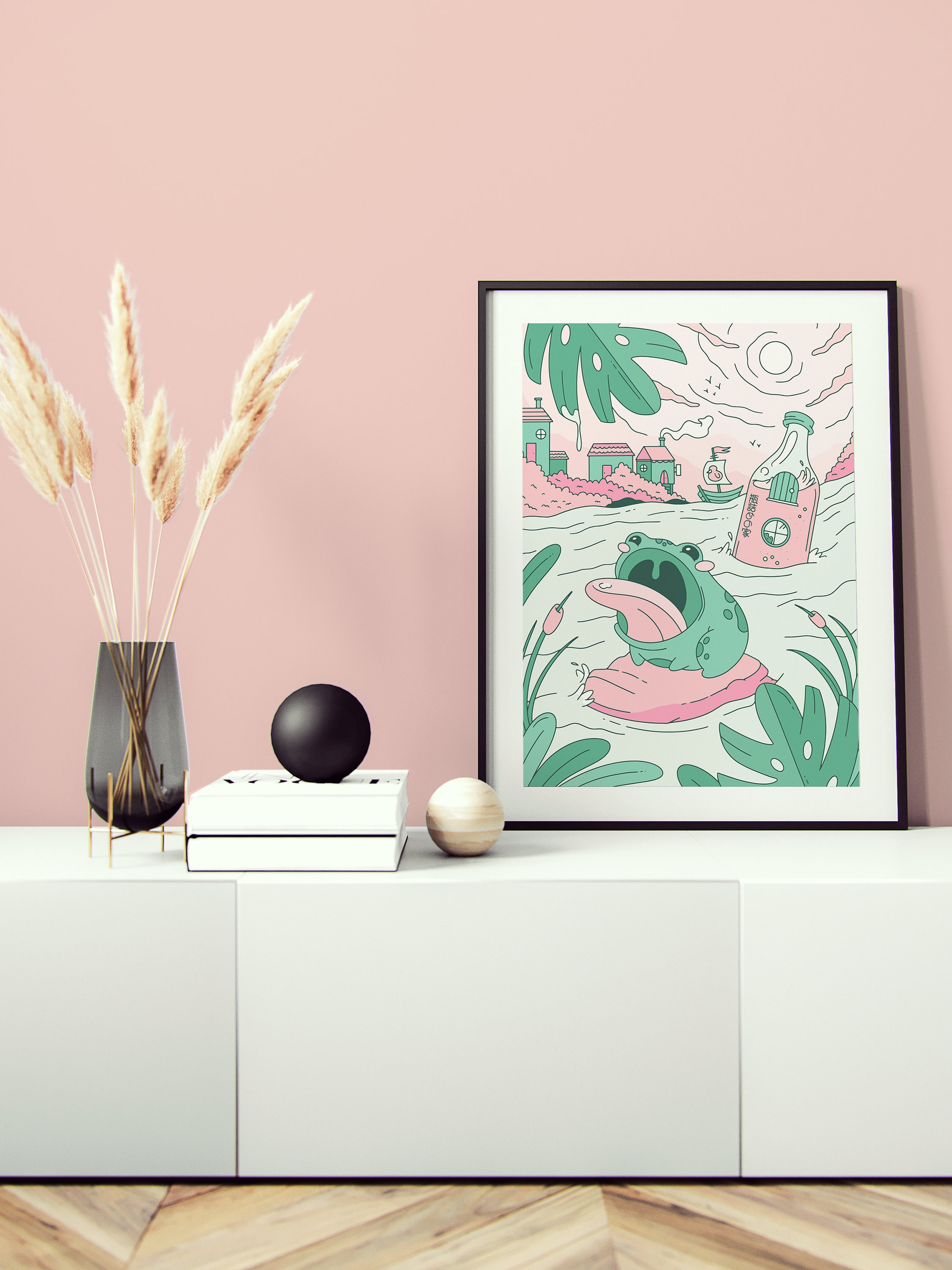 Kawaii Frog Print, Pastel Goth Decor, Kawaii Decor, Harajuku Print ...