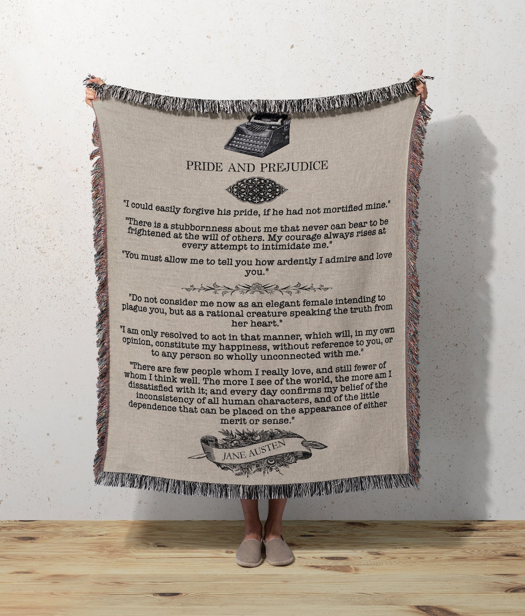 Jane Austen Quotes Woven Throw Blanket, Cottagecore Woven Tapestry ...