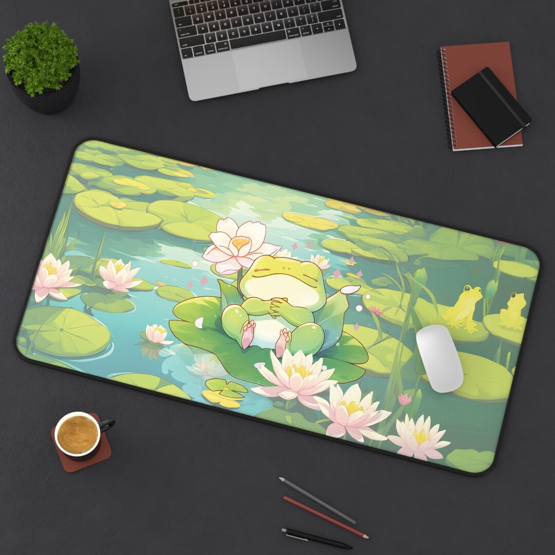 Yami Kawaii Frog Desk Mat, Unimpressed Frog Green Desk Mat, Extended ...