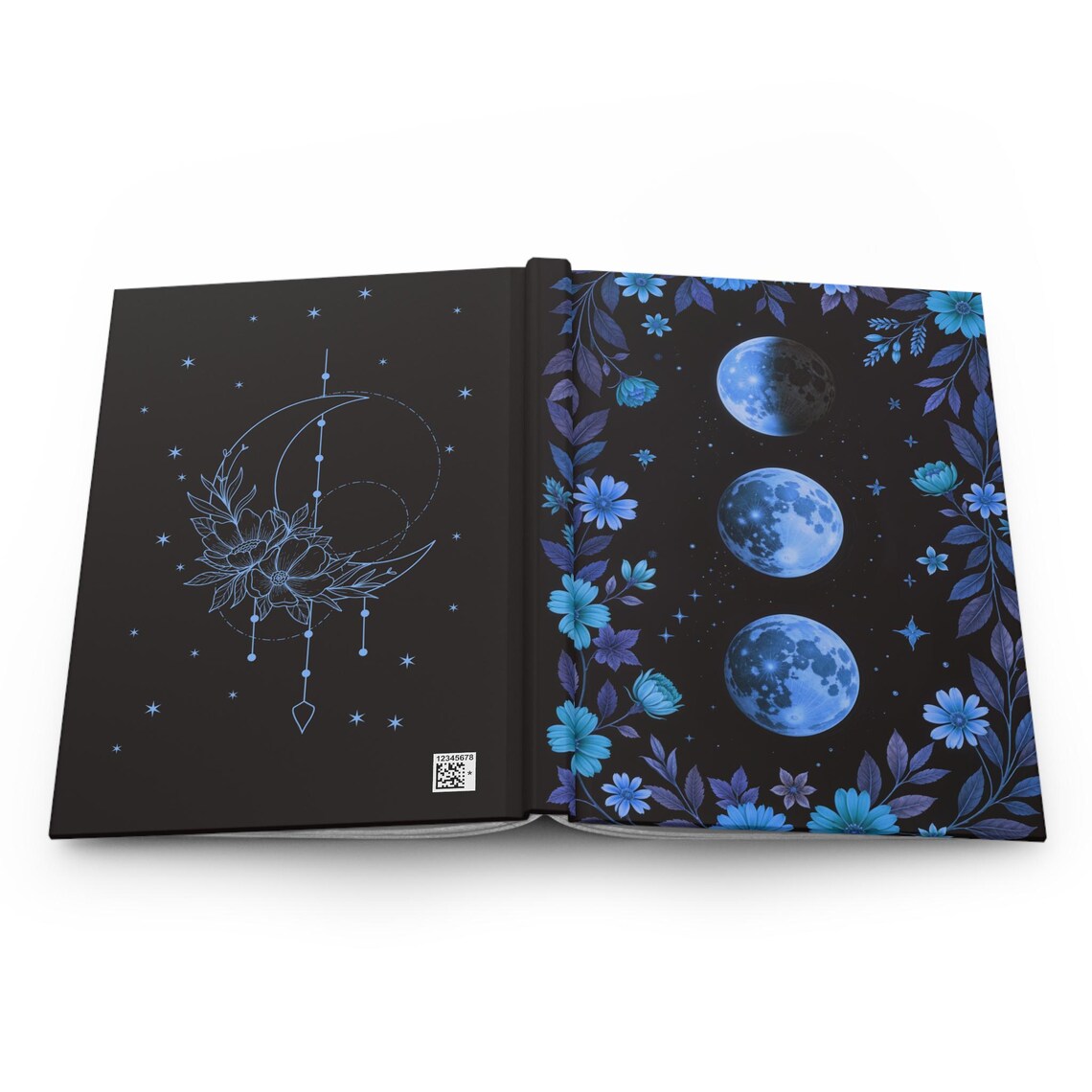Moon Phases Book of Shadows Hardcover Journal, Blue Floral Grimoire ...