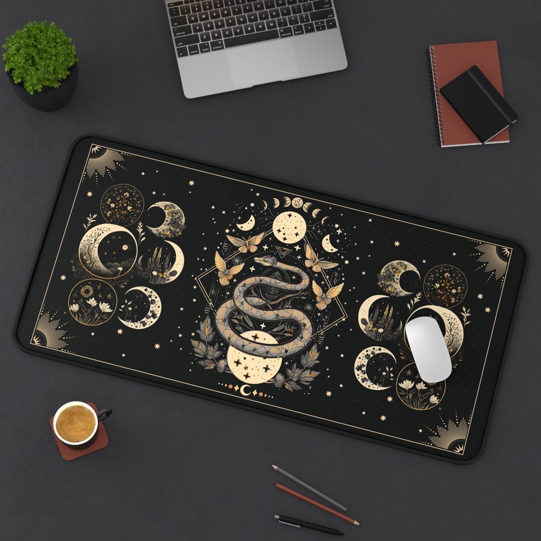 Celestial Snake Desk Mat, Dark Academia Pad Cottagecore Desk Mat, Black ...