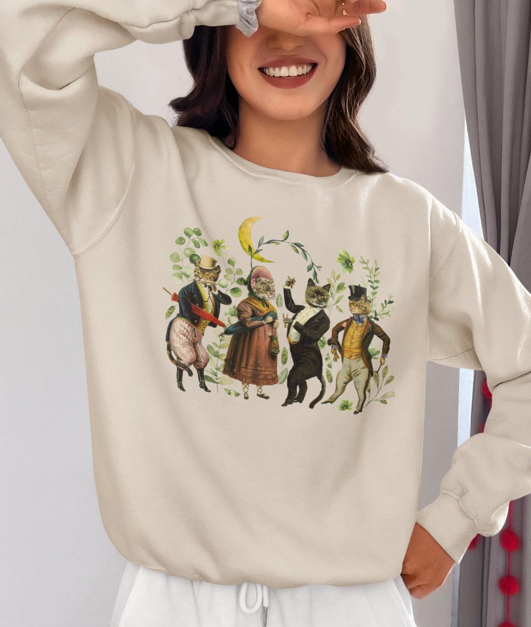 Cottagecore Cats and Wildflowers Sweater, Retro Cat Sweatshirt ...