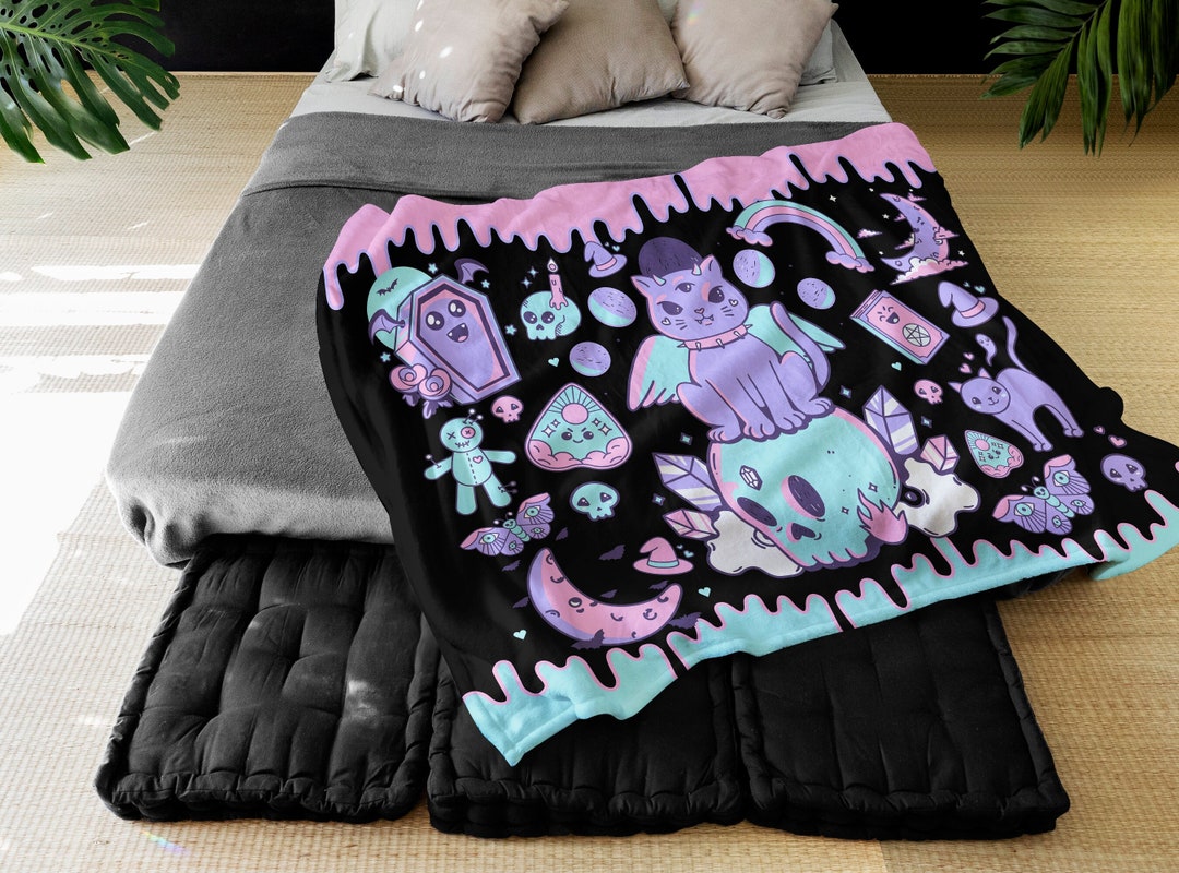 Cat Minky Blanket Pastel Goth Decor Creepy Cute Blanket, Cryptid Cat ...