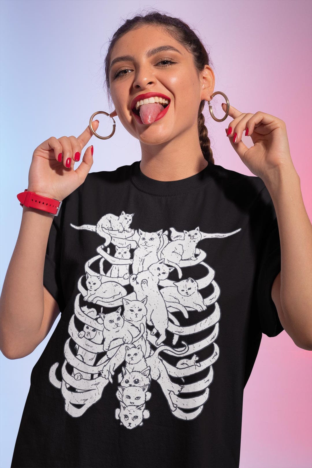 Cat Ribcage Shirt, Pastel Goth Clothing, Plus Size Goth, Soft Goth, Cat ...