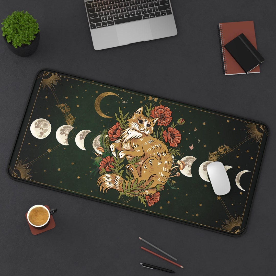 Celestial Ginger Cat Desk Mat, Cottagecore Desk Mat, Forest Nature ...