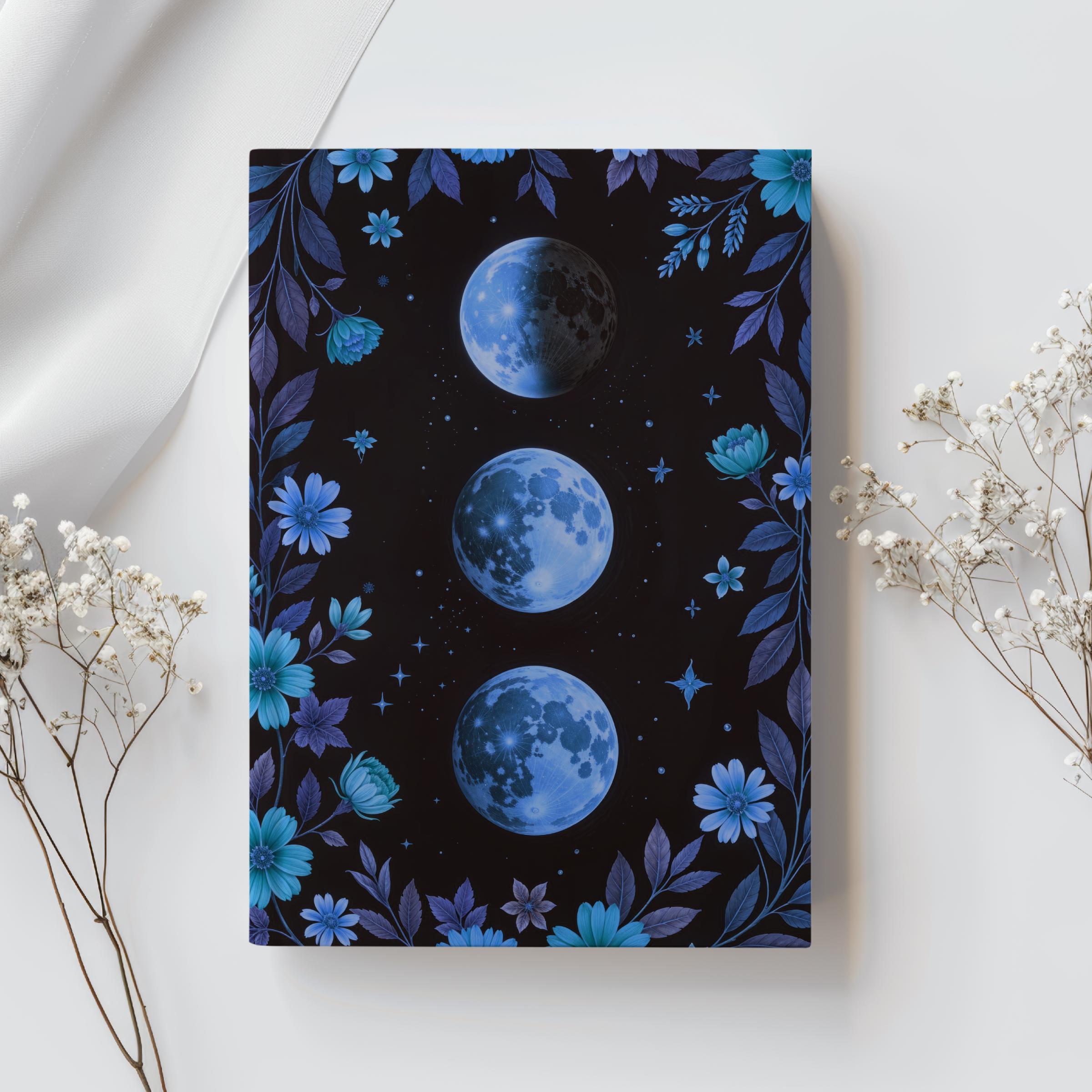 Moon Phases Book of Shadows Hardcover Journal, Blue Floral Grimoire ...