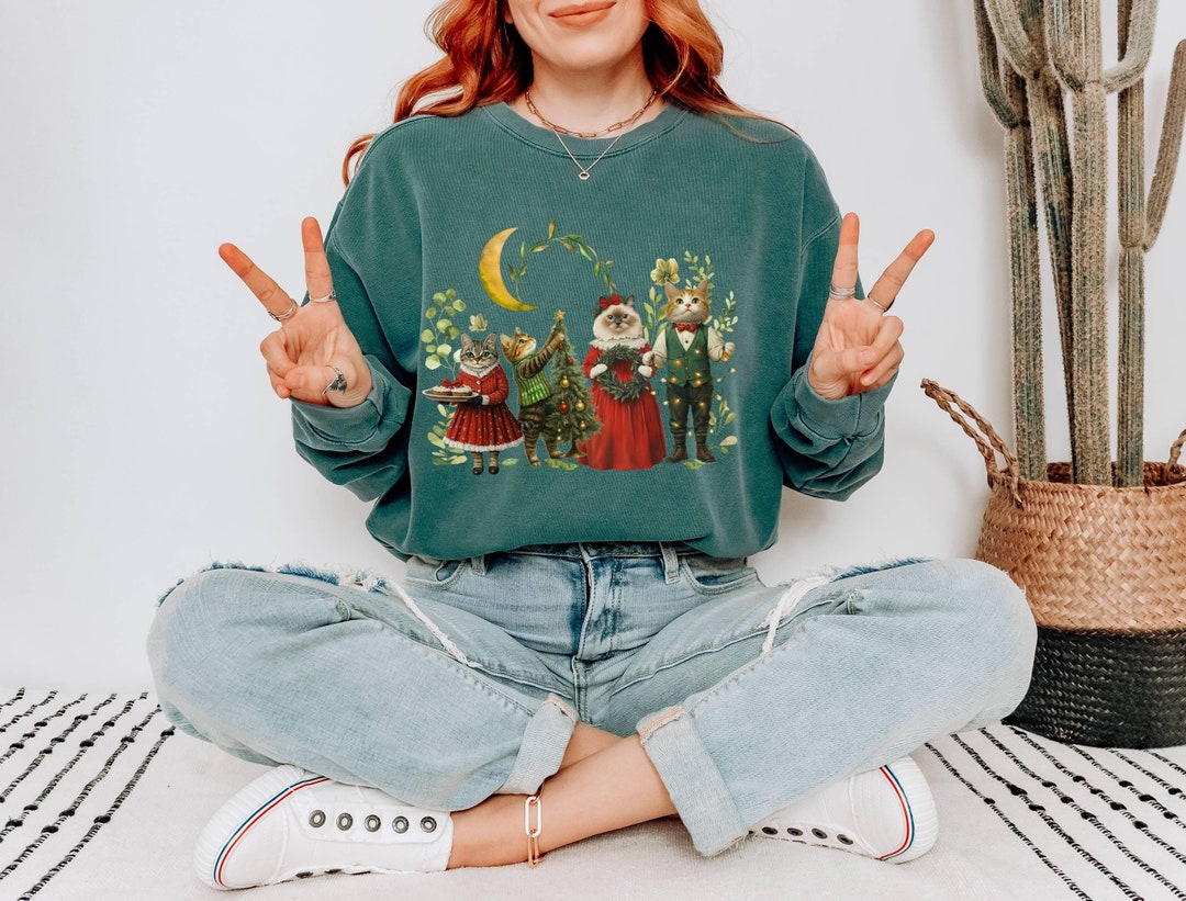 Funny Christmas Cat Sweater, Comfort Colors Cottagecore Renaissance ...