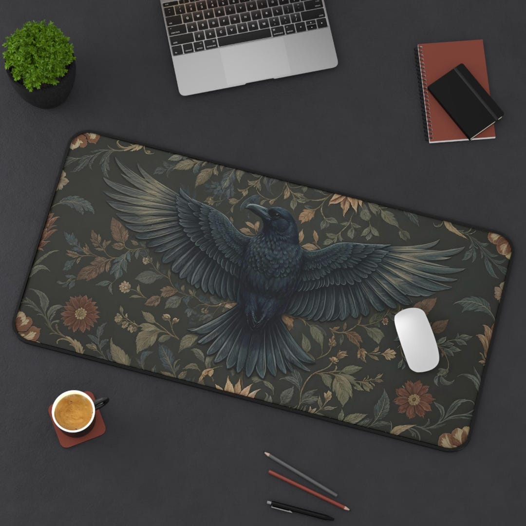 Raven Medieval Desk Mat, Cottagecore Crow Desk Pad Castlecore Decor ...