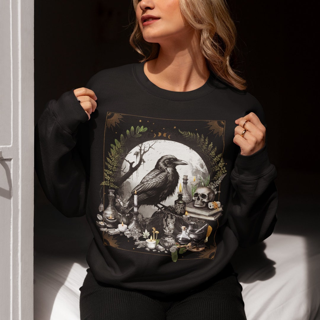 Witchy Crow Sweatshirt, Cottagecore Dark Academia Raven Shirt ...
