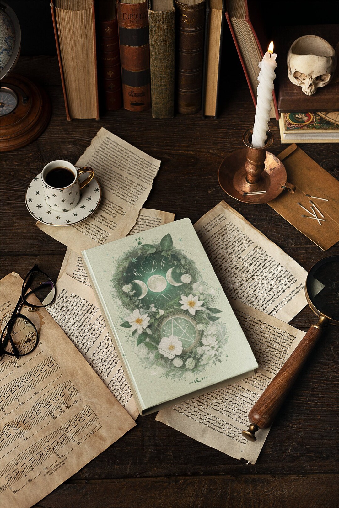 Floral Moon Phases Book of Shadows Hardcover Journal, Light Academia ...