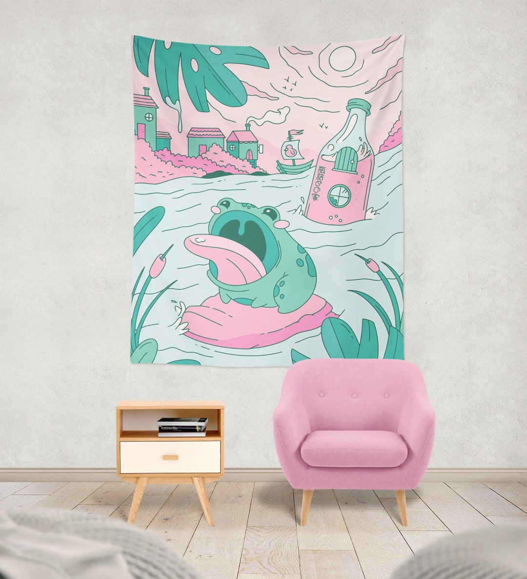 Kawaii Cottagecore Tapestry, Frog Wall Hanging, Anime Tapestry Cute ...