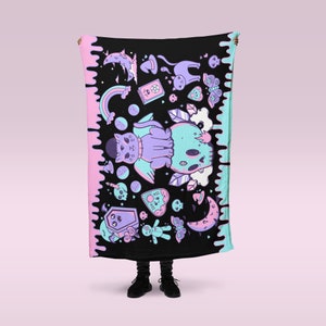 Cat Minky Blanket Pastel Goth Decor Creepy Cute Blanket, Cryptid Cat ...